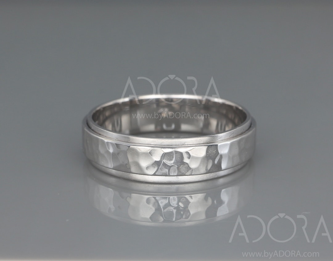 Handmade 14k White Gold Men Wedding Band With Polished Faceted Finish ...