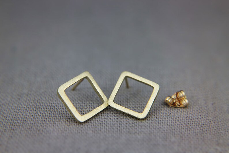 Square Gold Earrings | Classic Square Modern Earrings | Brushed 14K ...