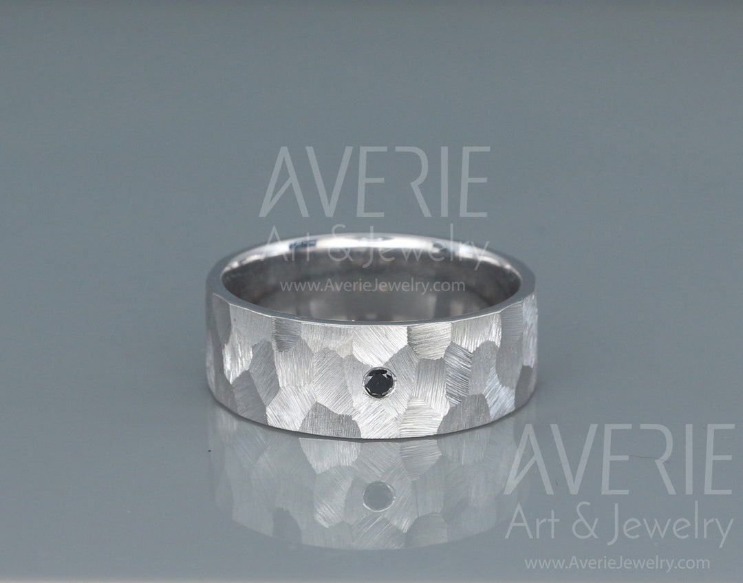 Black Diamond Men Wedding Band | 14k Solid White Gold Man Textured ...