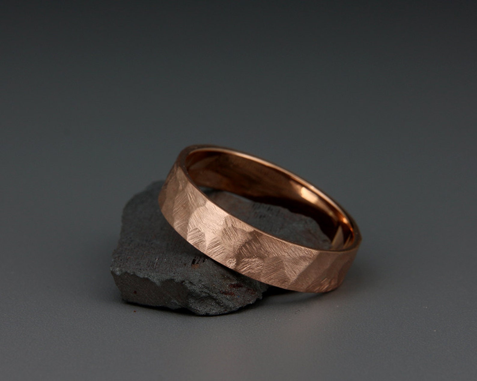 14K Rose Gold Men's Wedding Ring Handmade Solid 14k Rose - Etsy