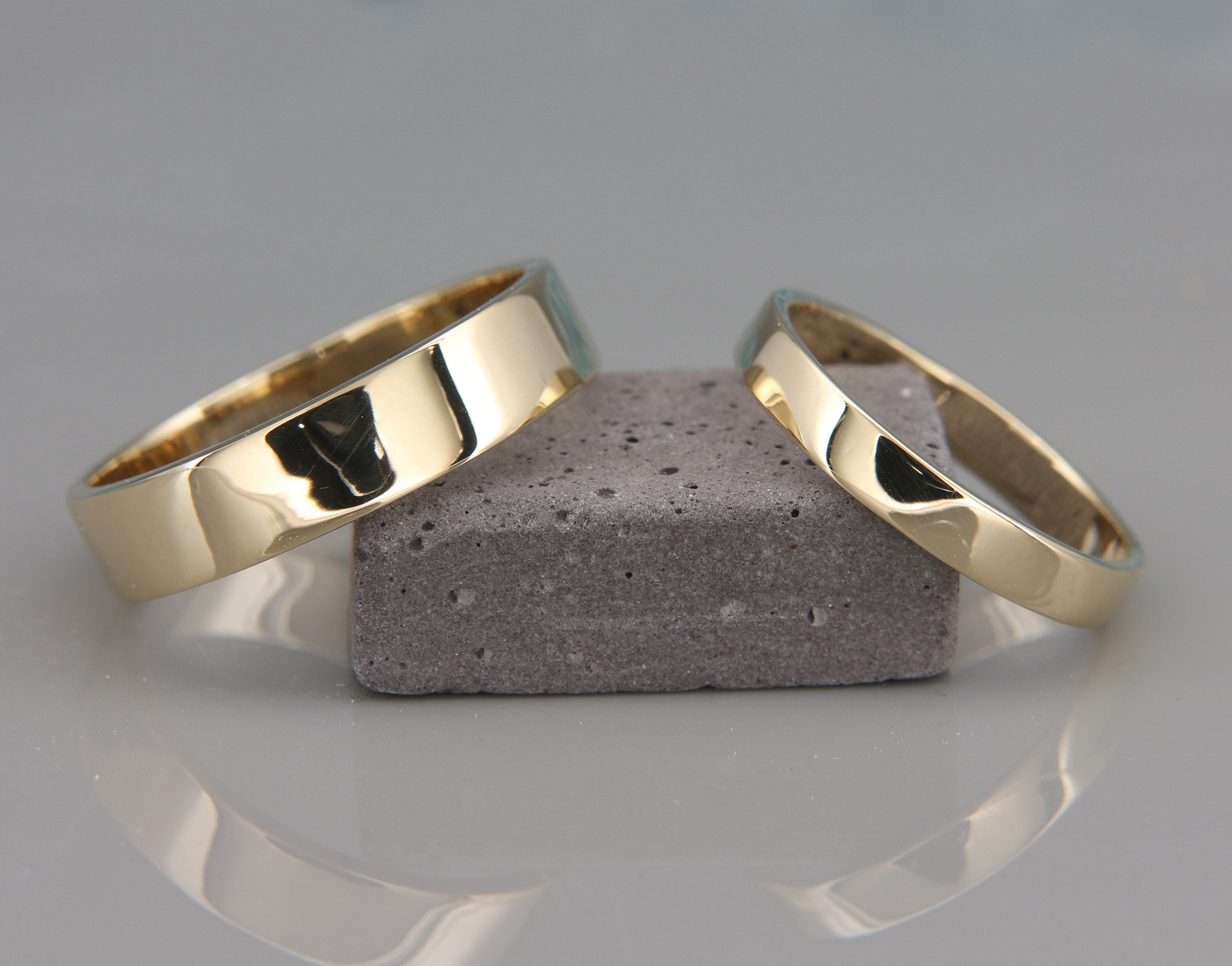 Solid 14K Gold Wedding Bands Set Handmade Wedding Rings Set | Etsy