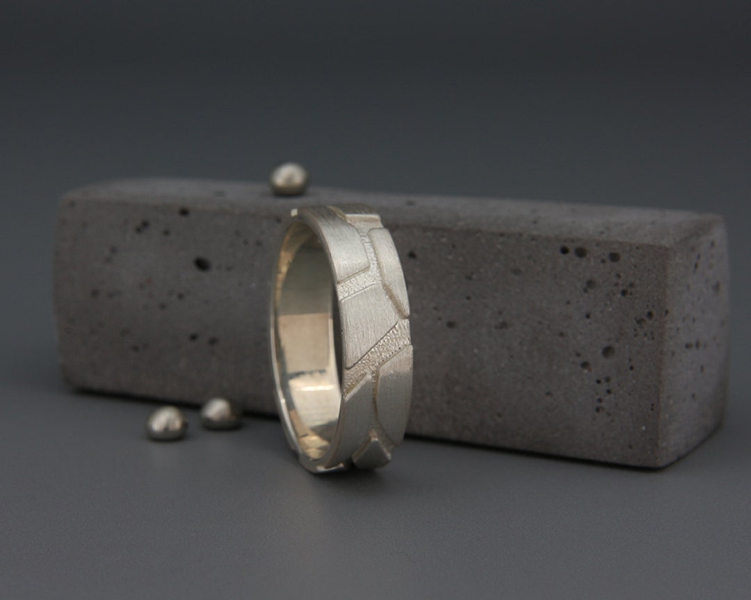 14k White Gold Tiles Men's Wedding Band | Handmade Solid 14k White Gold ...