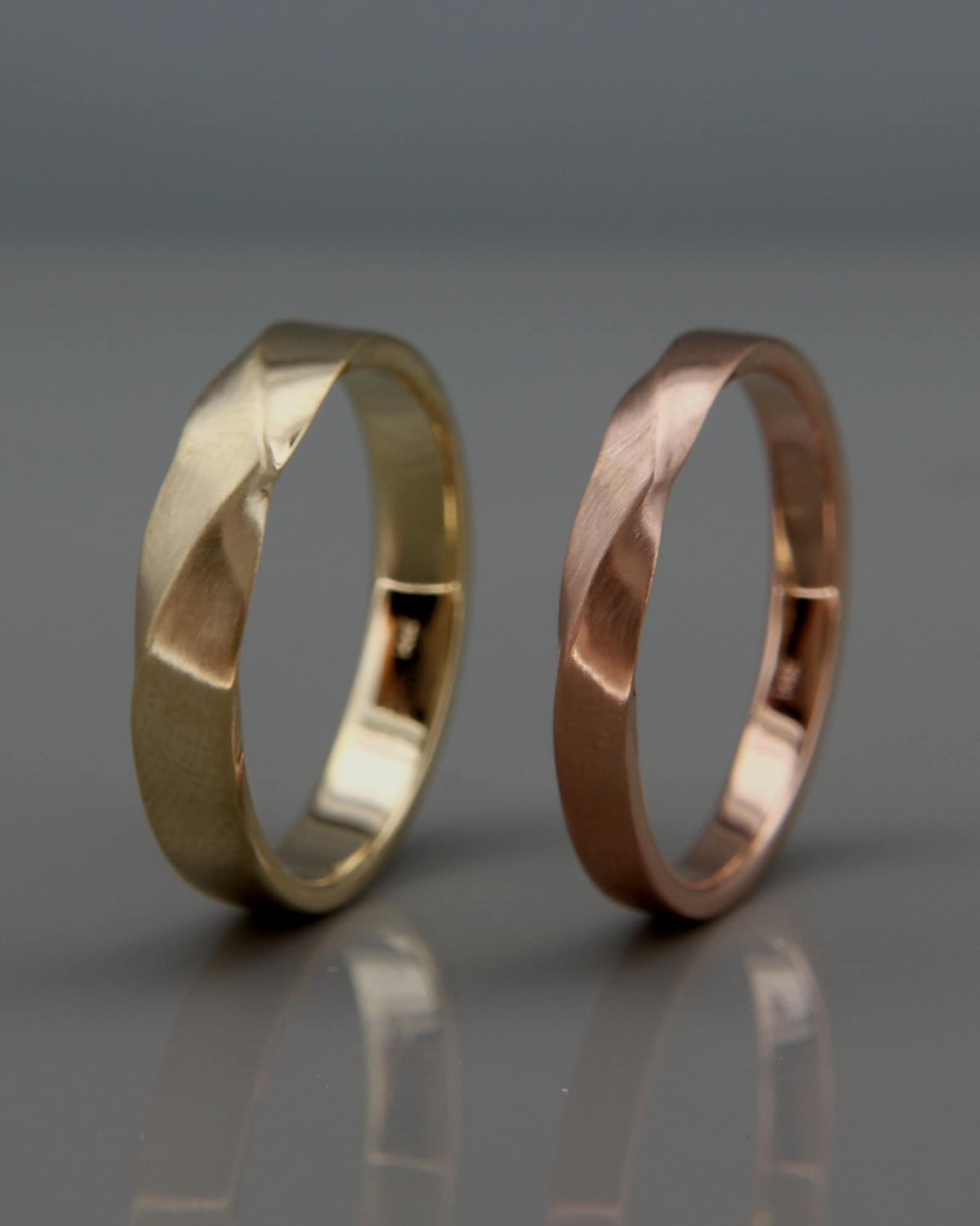 Gold Heart Wedding Ring Set 14k Gold Rose and Yellow Wedding - Etsy