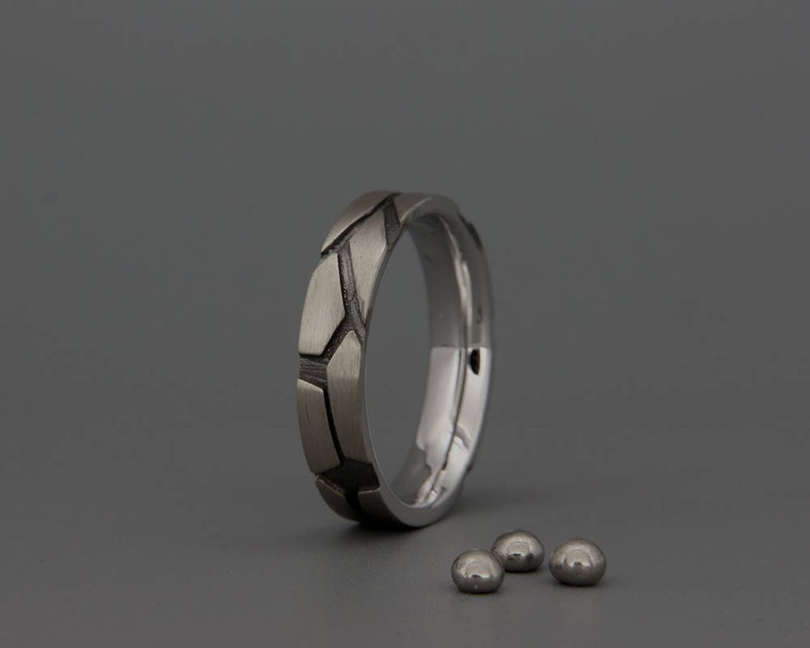 14k White Gold Tiles Men's Wedding Band | Handmade Solid 14k White Gold ...