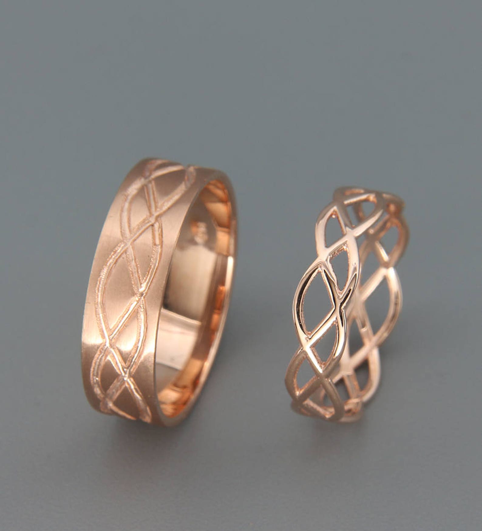 14K Rose Gold Celtic Wedding Rings Set Handmade 14k Rose - Etsy