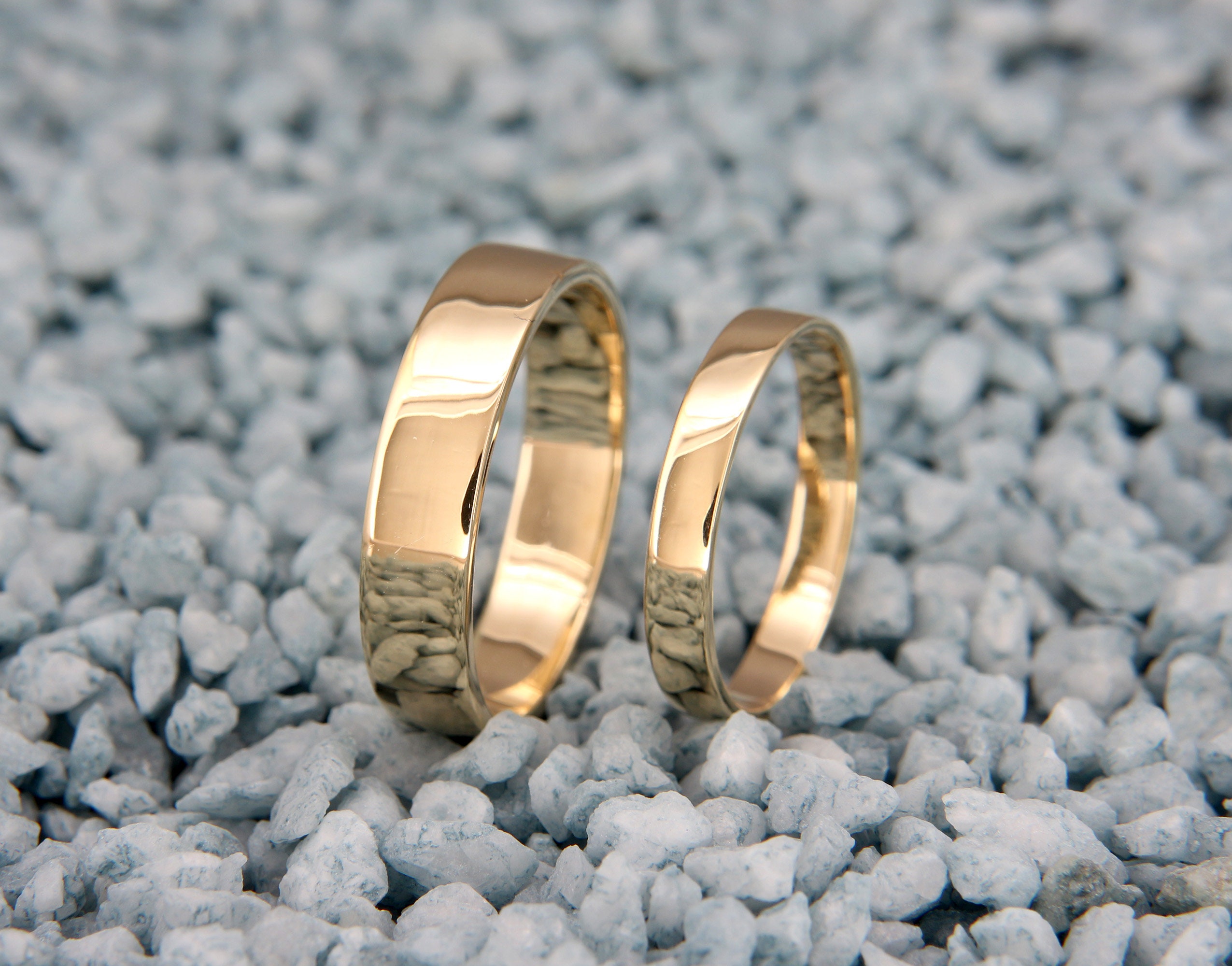 Solid 14K Gold Wedding Bands Set Handmade Wedding Rings Set | Etsy