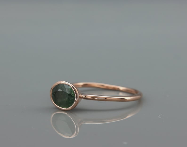 Rose Gold Ring Set With Green Sapphire handmade Solid 14k - Etsy
