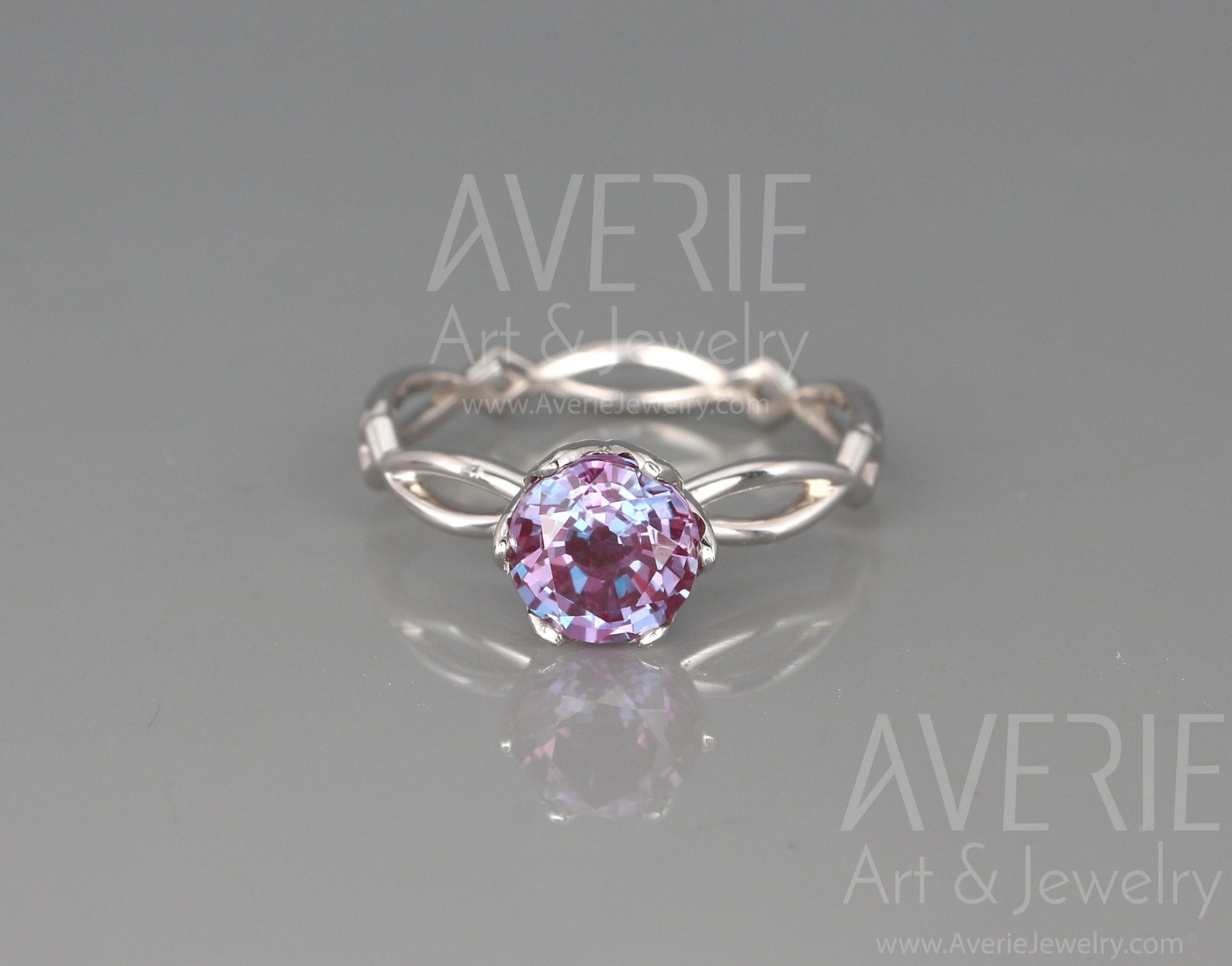 Lab Alexandrite Engagement Ring 14k White Gold Ring Set With - Etsy