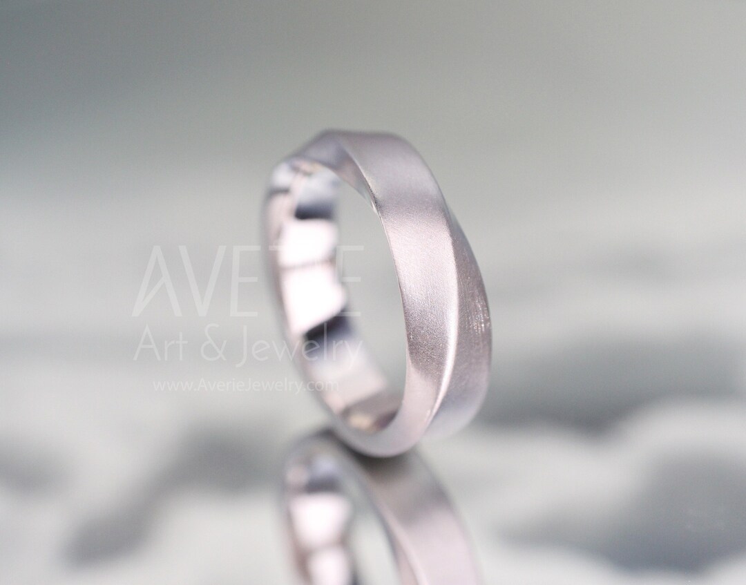 White Gold Mobius Men's Wedding Band | 14K White Gold Men's Matte Wedding Ring in Mobius Twisted ...