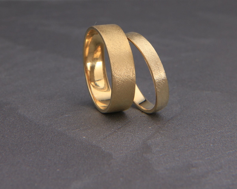 Solid Gold Rustic Wedding Bands Set | His and Hers Handmade Rings Set ...