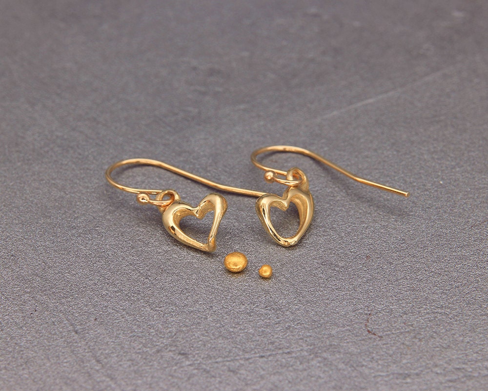 14k Solid Gold Heart Earrings Handmade Solid 14k Gold Heart - Etsy