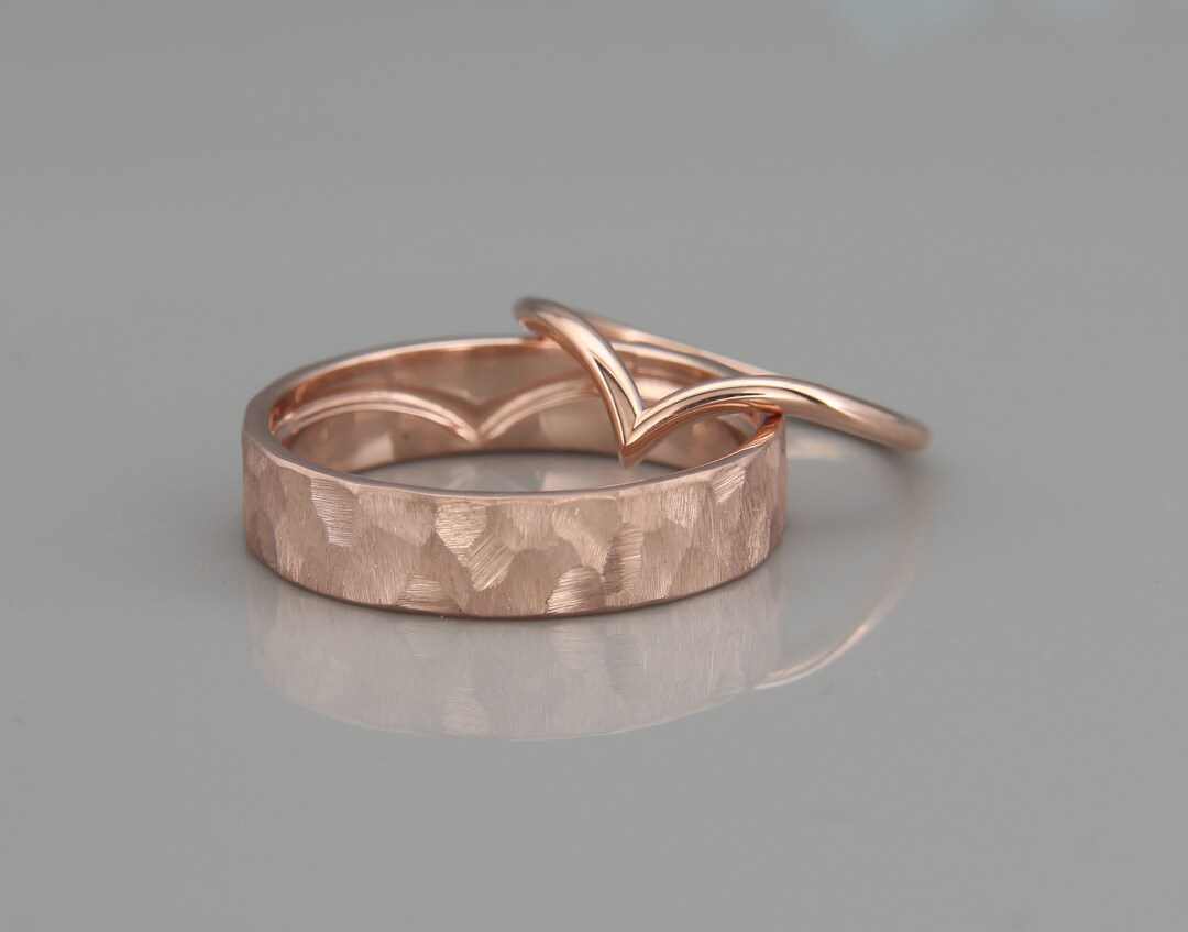 14K Rose Gold Wish Bone Wedding Rings Set | 14k Rose Gold Wish Bone ...