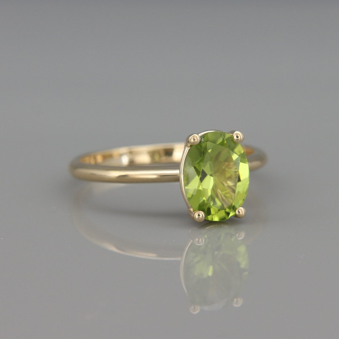 14k Gold Peridot Ring | Solid Gold Peridot Solitaire Ring | Peridot ...