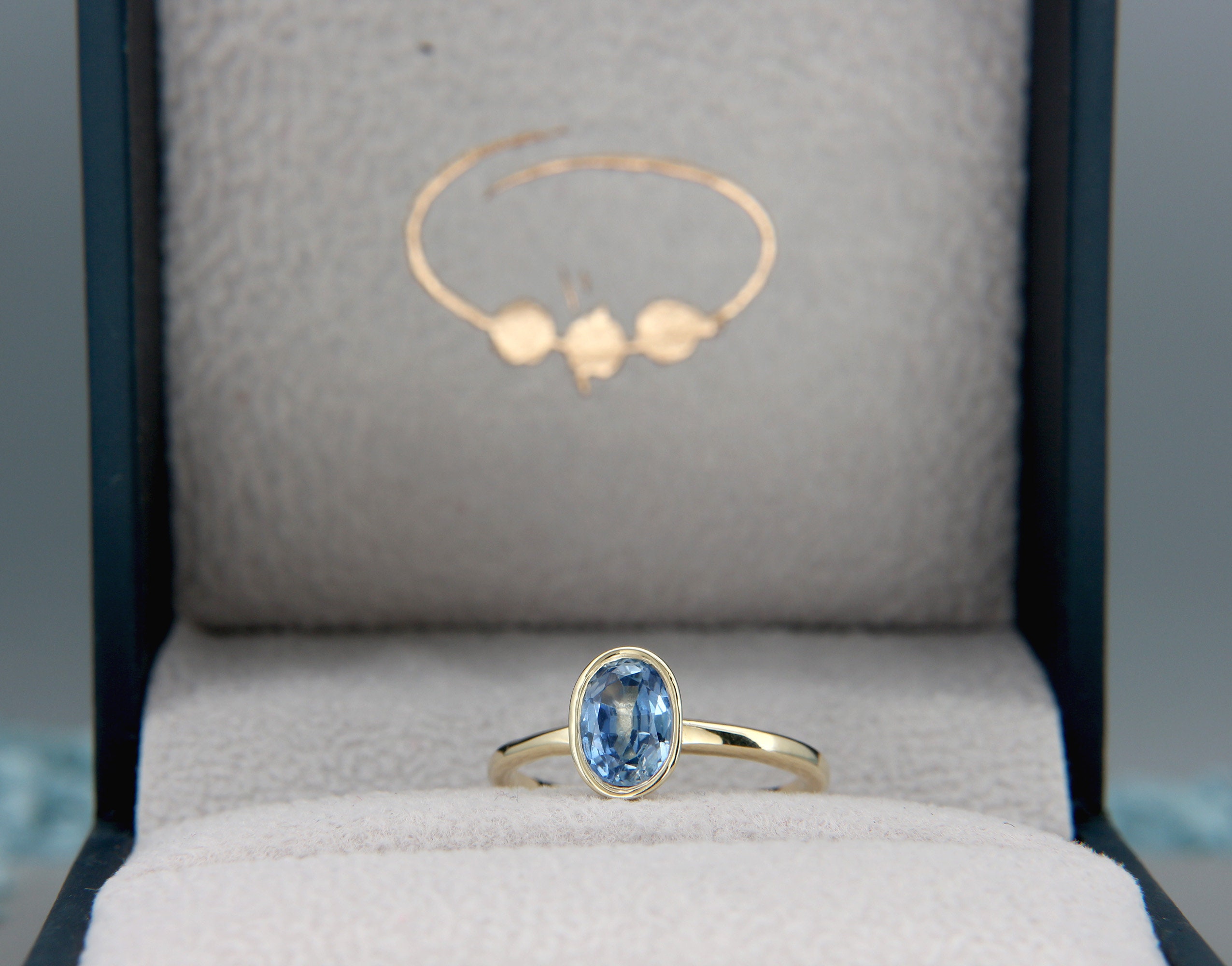 14k Gold Ring Set With Light Blue Sapphire Handmade Solid | Etsy