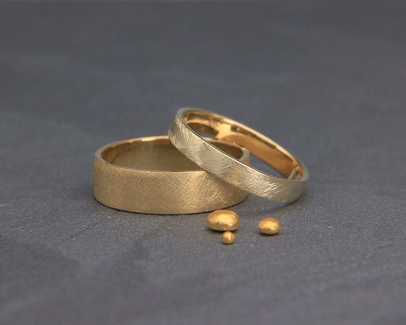 Solid Gold Rustic Wedding Bands Set | His and Hers Handmade Rings Set ...