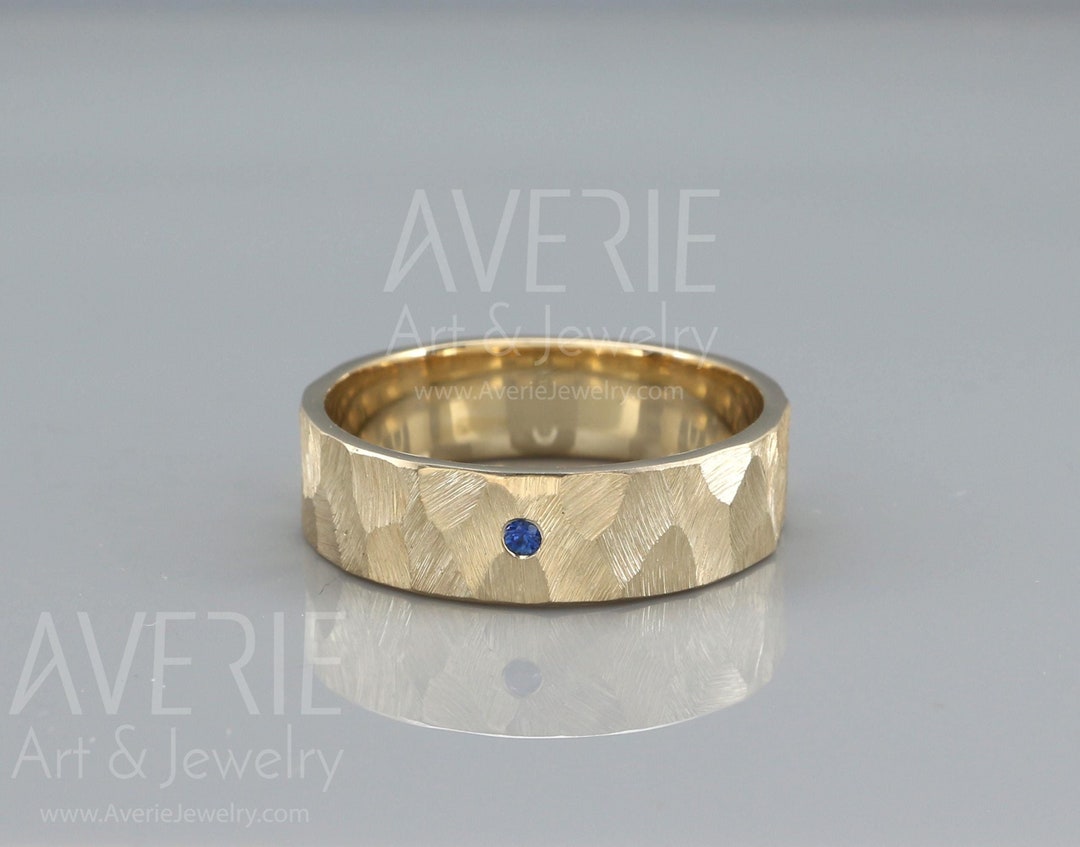 Blue Sapphire Men Wedding Band | 14k Solid Gold Man Textured Wedding ...