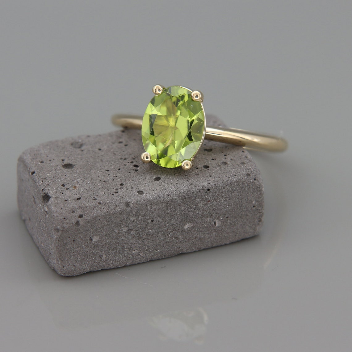 14k Gold Peridot Ring Solid Gold Peridot Solitaire Ring | Etsy