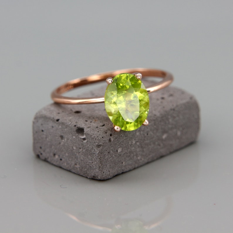 14k Gold Peridot Ring Solid Gold Peridot Solitaire Ring | Etsy