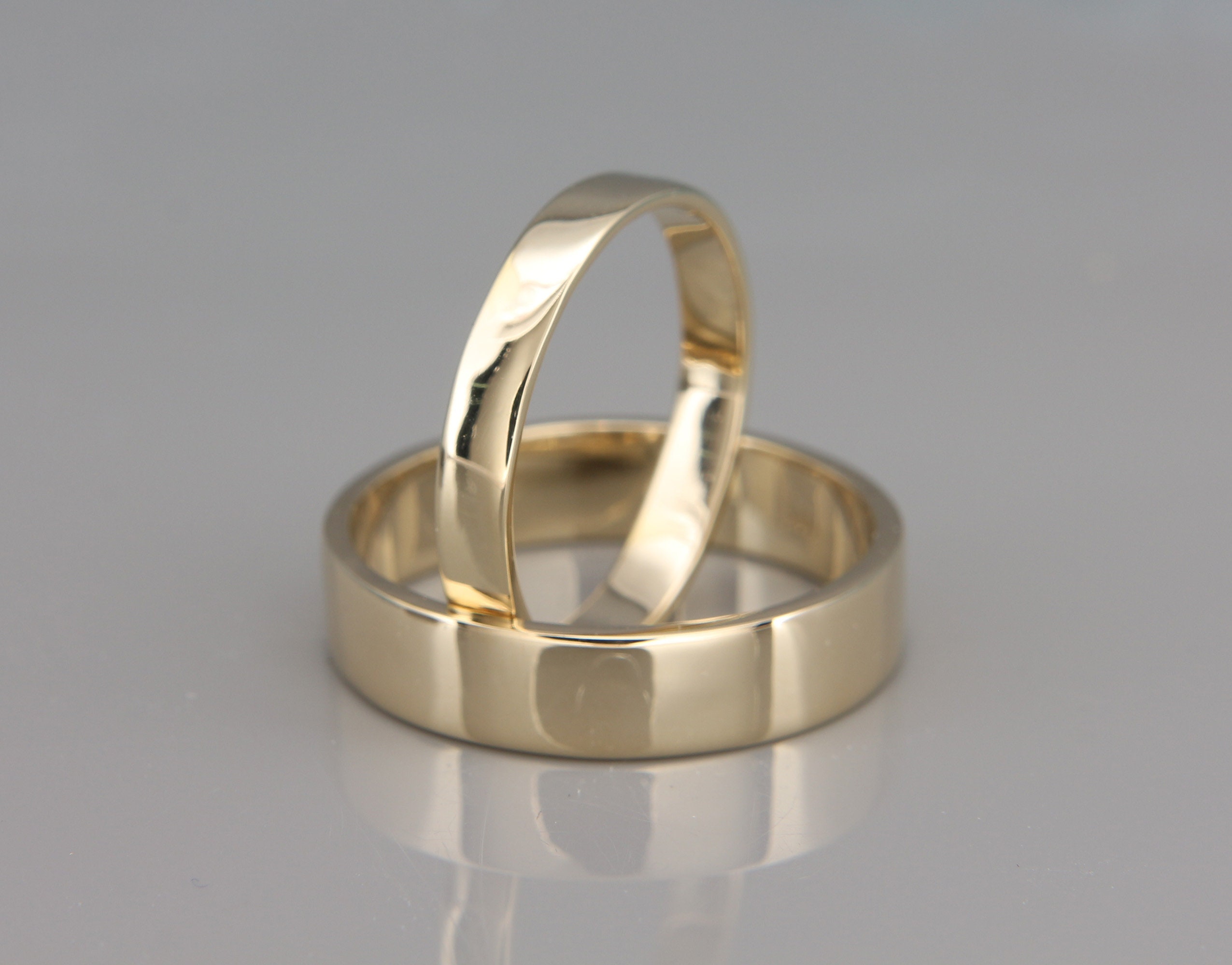 Solid 14K Gold Wedding Bands Set Handmade Wedding Rings Set | Etsy