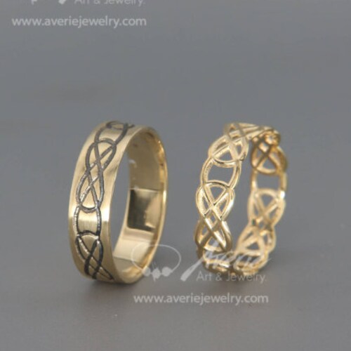 14K White Gold Celtic Knot Wedding Rings Set Handmade 14k - Etsy