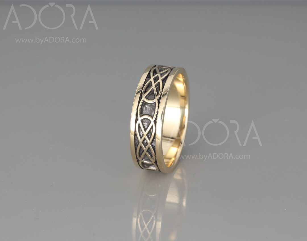 Black 14k Gold Celtic Men's Wedding Ring | Handmade 14k Solid Gold ...