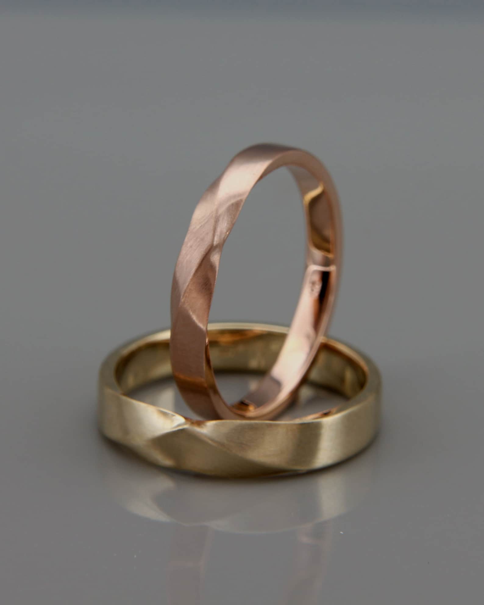 Gold Heart Wedding Ring Set 14k Gold Rose and Yellow Wedding - Etsy