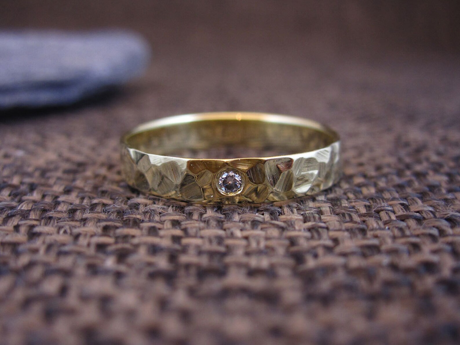 Solid 14K Gold & Diamond Wedding Band Handmade Textured Gold - Etsy Israel