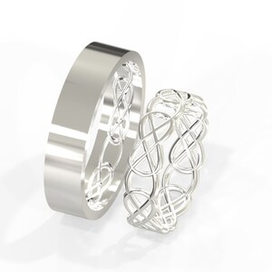 14K White Gold Celtic Knot Wedding Rings Set | Handmade 14k White Gold ...
