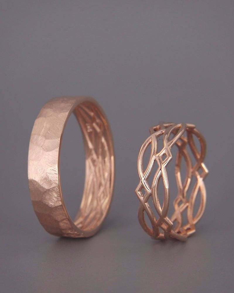14K Rose Gold Celtic Wedding Rings Set | Handmade 14k Rose Gold Celtic ...