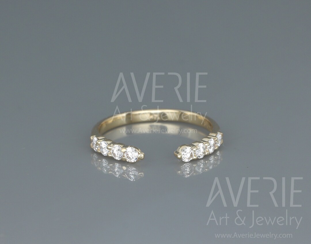 14K Gold Open Shank Wedding Ring Set With Diamonds | Handmade Diamond ...