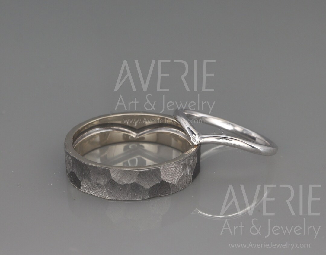Diamond Wish Bone Wedding Rings Set | 14k White Gold Wish Bone Wedding ...
