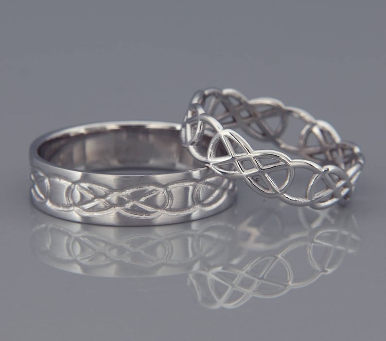 14K White Gold Celtic Knot Wedding Rings Set Handmade 14k - Etsy