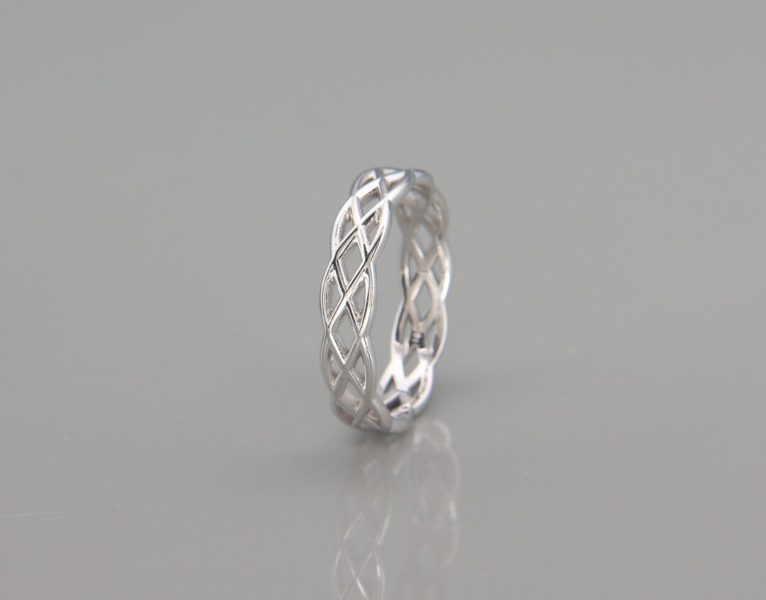 14K White Gold Celtic Women Wedding Ring | Handmade Solid 14k White ...