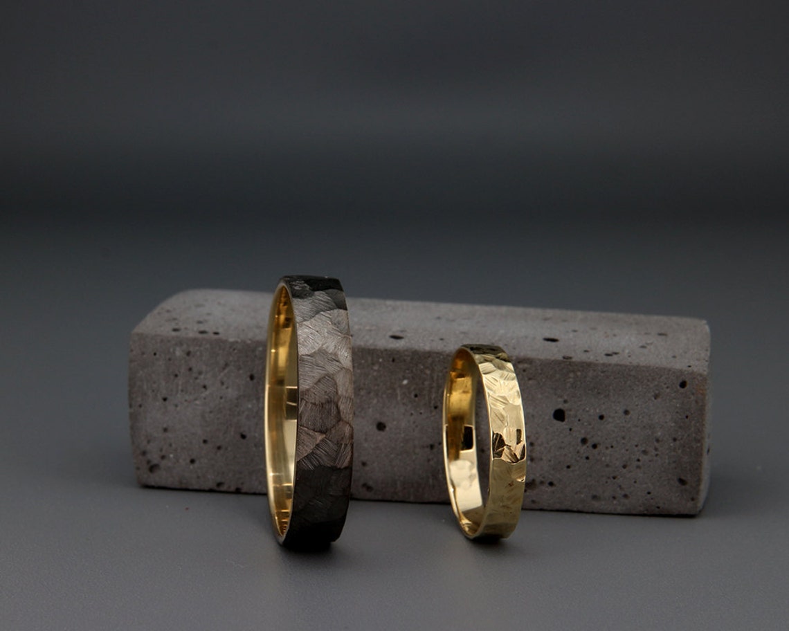 Solid 14K Gold Wedding Handmade Bands Set His and Hers - Etsy