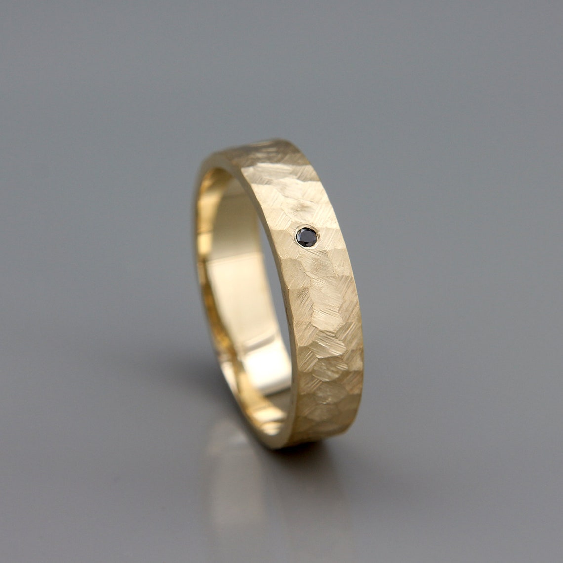 Black Diamond Men Wedding Band | 14k Solid Gold Man Textured Wedding ...