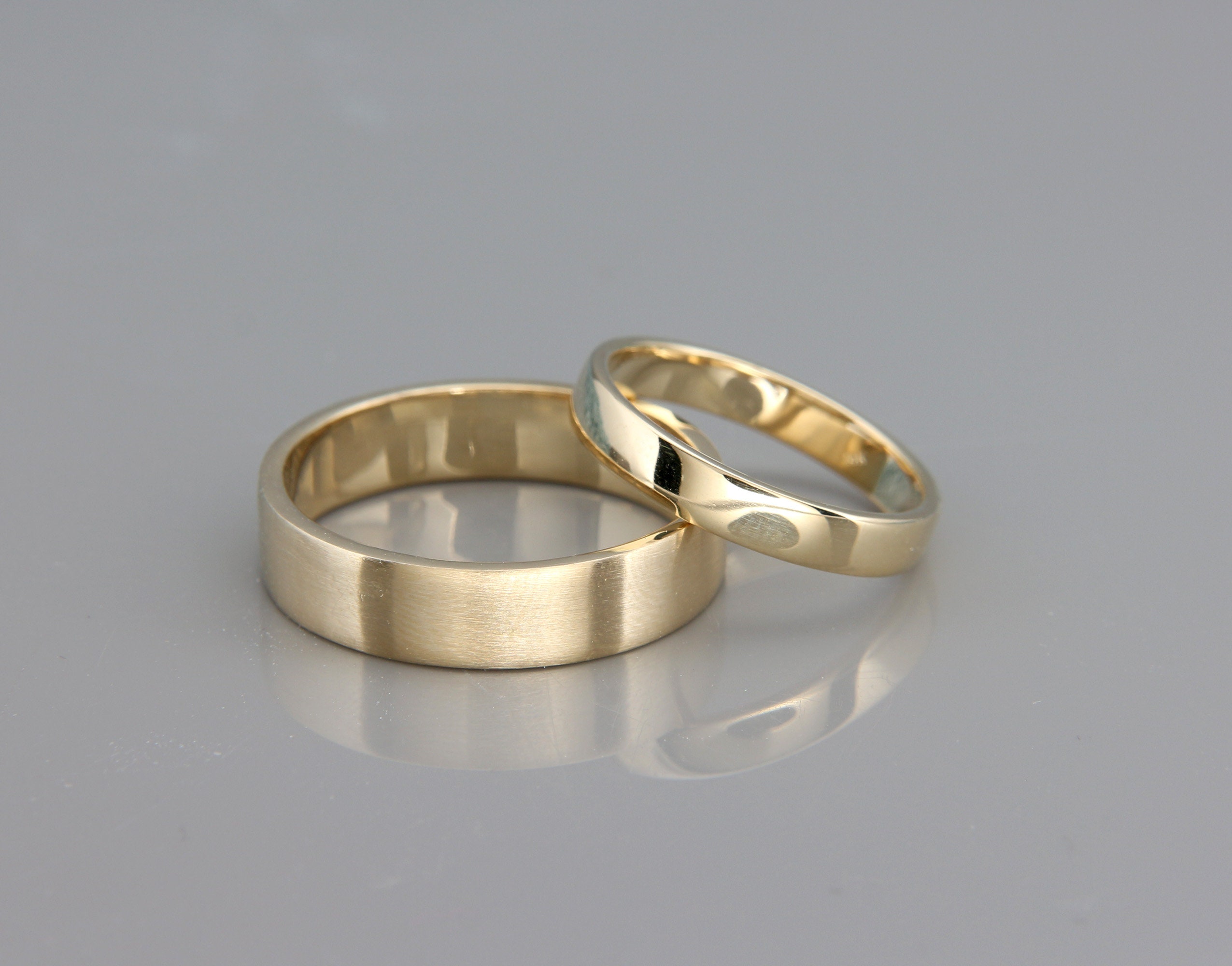 Solid 14K Gold Wedding Handmade Bands Set Wedding 5mm and | Etsy