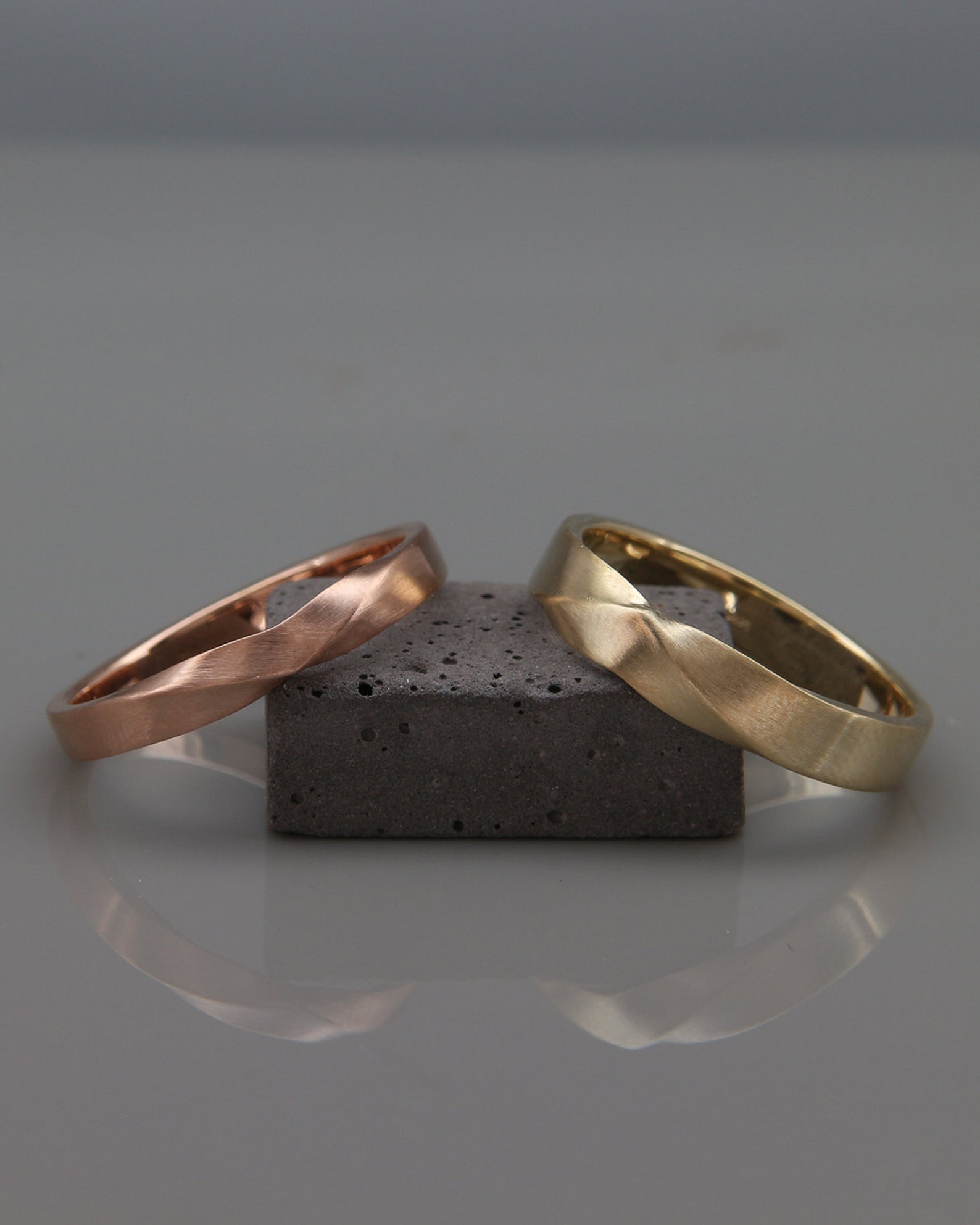 Gold Heart Wedding Ring Set 14k Gold Rose and Yellow Wedding - Etsy