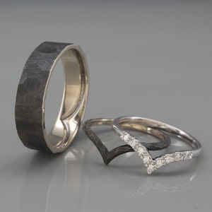 14K White Gold Wish Bone Wedding Rings Set With Diamonds | Diamond ...
