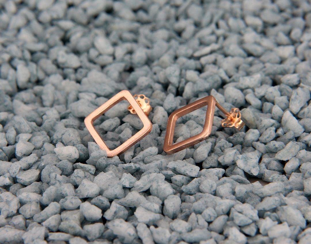 Square Rose Gold Earrings | Brushed 14K Rose Gold Square Earrings ...