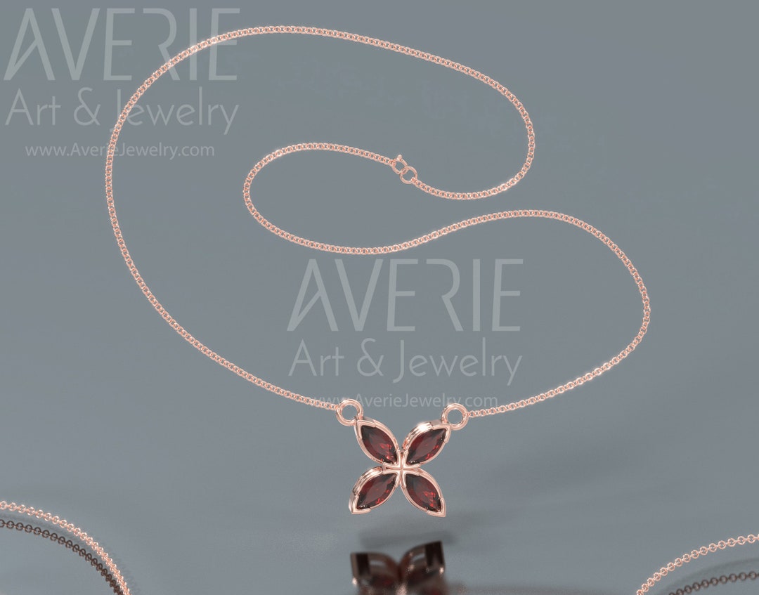 Ruby Necklace | 14k Rose Gold Marquise Ruby Necklace Flower Design - Etsy