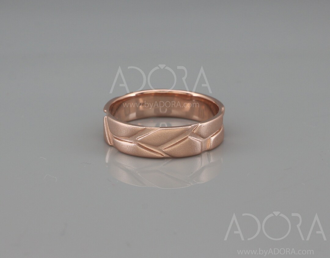 14k Rose Gold Tiles Men's Wedding Band | Handmade Solid 14k Rose Gold ...