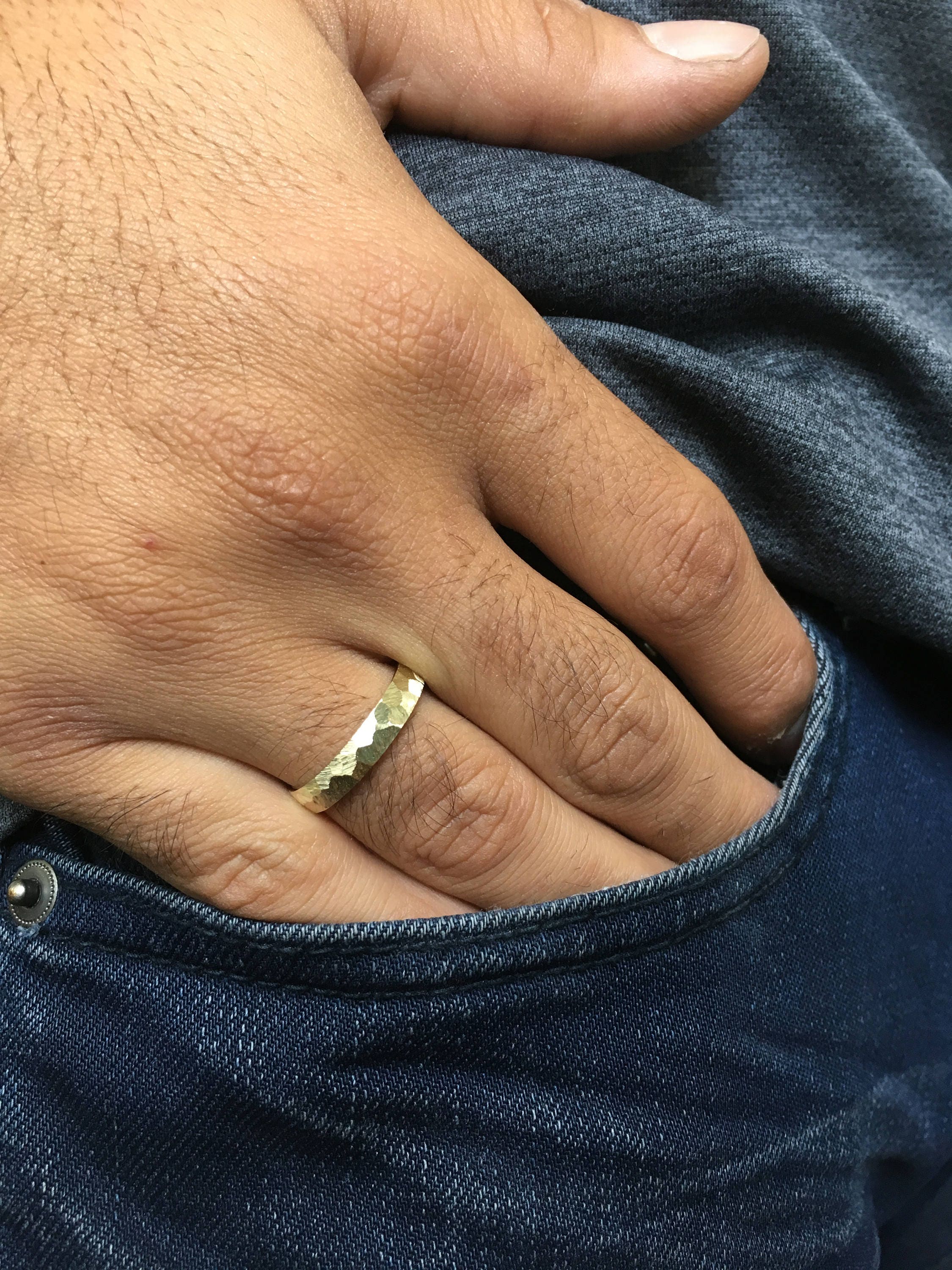 Black Diamond Men Wedding Band 14k Solid Gold Man Textured | Etsy