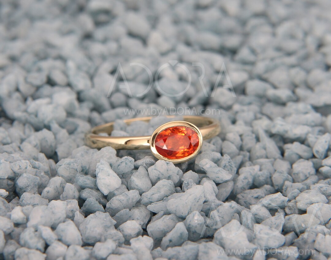 Gold Ring Set With Natural Orange Sapphire |handmade Solid 14k Gold ...