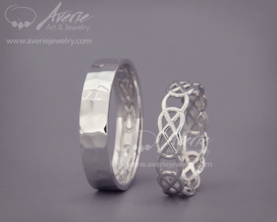 14K White Gold Celtic Knot Wedding Rings Set Handmade 14k White Gold ...