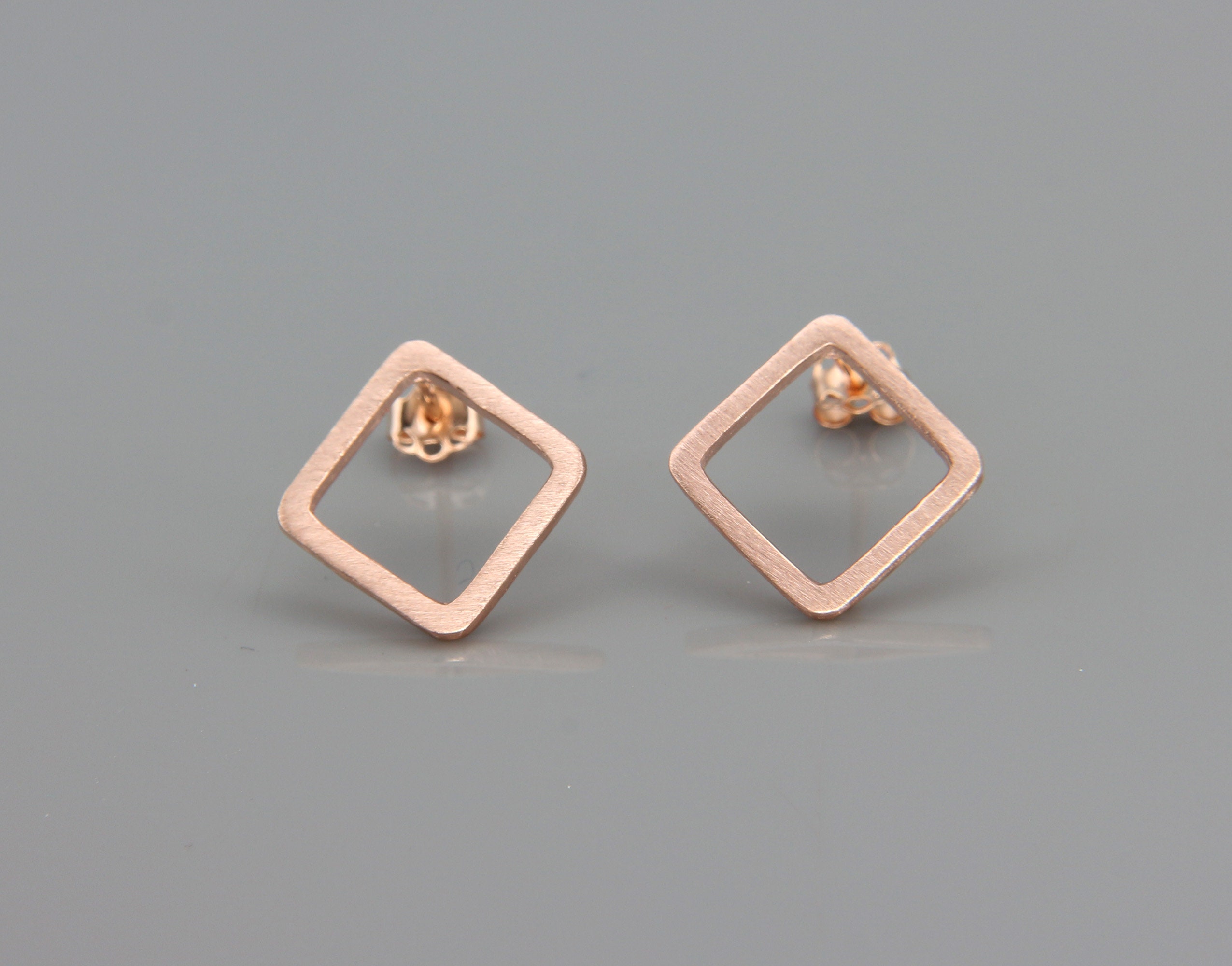 Square Rose Gold Earrings Brushed 14K Rose Gold Square | Etsy