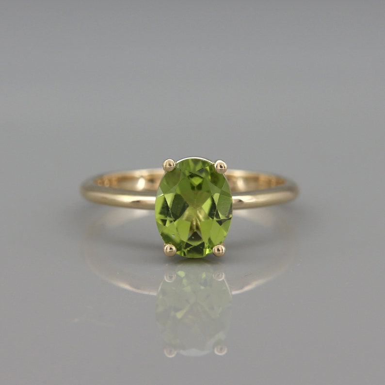 14k Gold Peridot Ring Solid Gold Peridot Solitaire Ring | Etsy