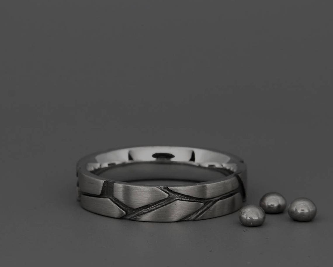 14k White Gold Tiles Men's Wedding Band | Handmade Solid 14k White Gold ...