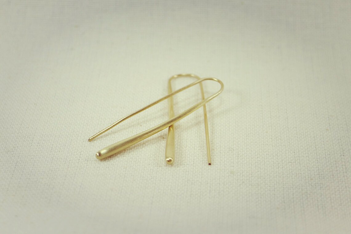 Solid 14K Gold Drop Earrings | Long Matte Solid 14K Gold Earrings ...