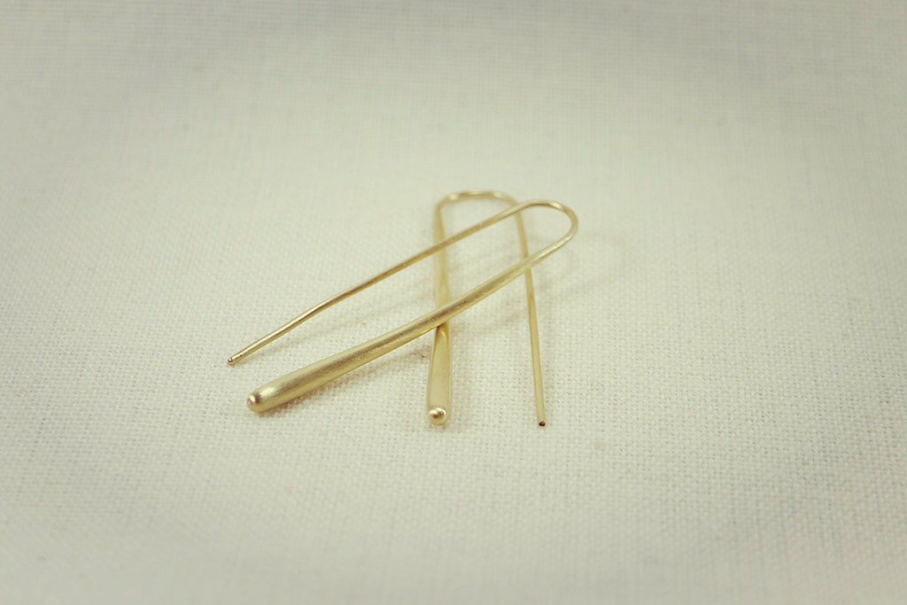 Solid 14K Gold Drop Earrings | Long Matte Solid 14K Gold Earrings ...