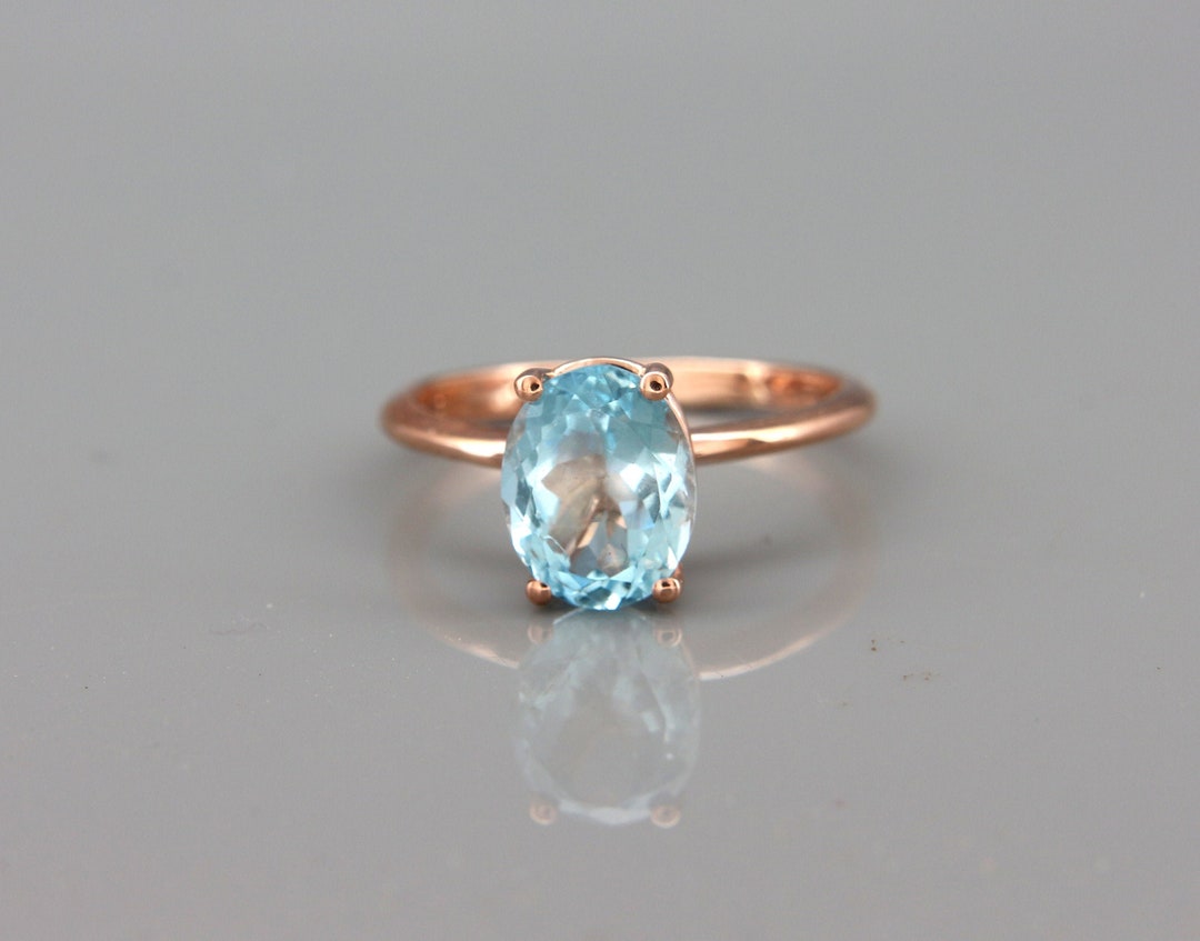 14k Rose Gold Aquamarine Ring | Rose Gold Aquamarine Solitaire Ring ...